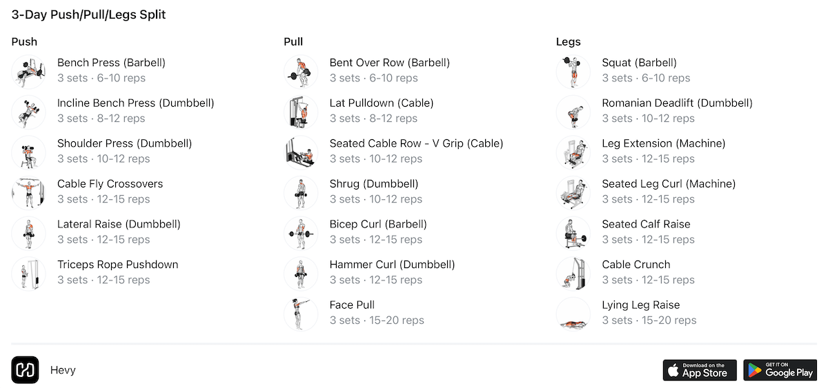 3 Day Split Workout - Complete Guide (2025) - Hevy #1 Workout Tracker